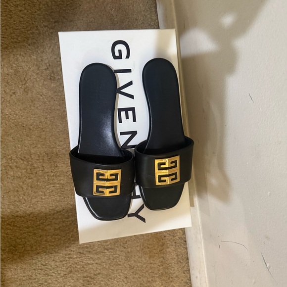 Givenchy | Shoes | Givenchy Black Slides With Gold Logo | Poshmark
